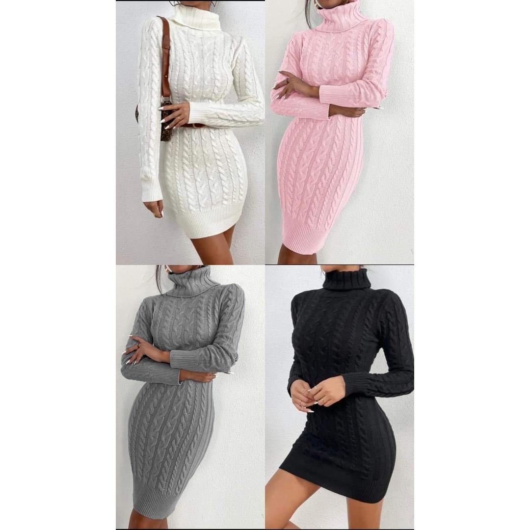 Garbós nyakú törtfehér ,kötött ruha/tunika - Mini,midi ruhák