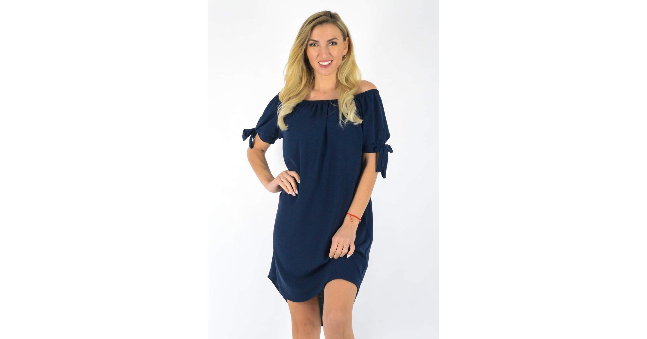 Megkötős ujjú vállra húzható sötétkék színű felső/tunika - Mini,midi ruhák