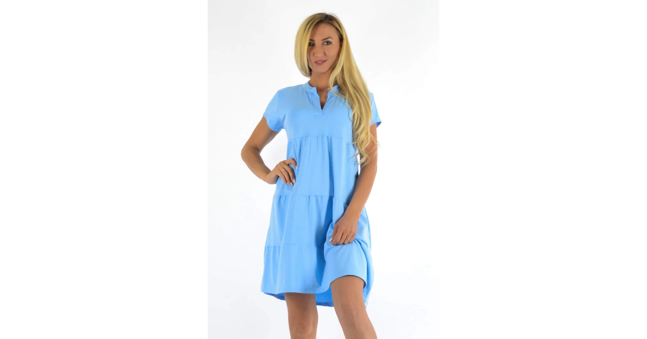 Ingnyakas A vonalas világoskék ruha - Mini,midi ruhák