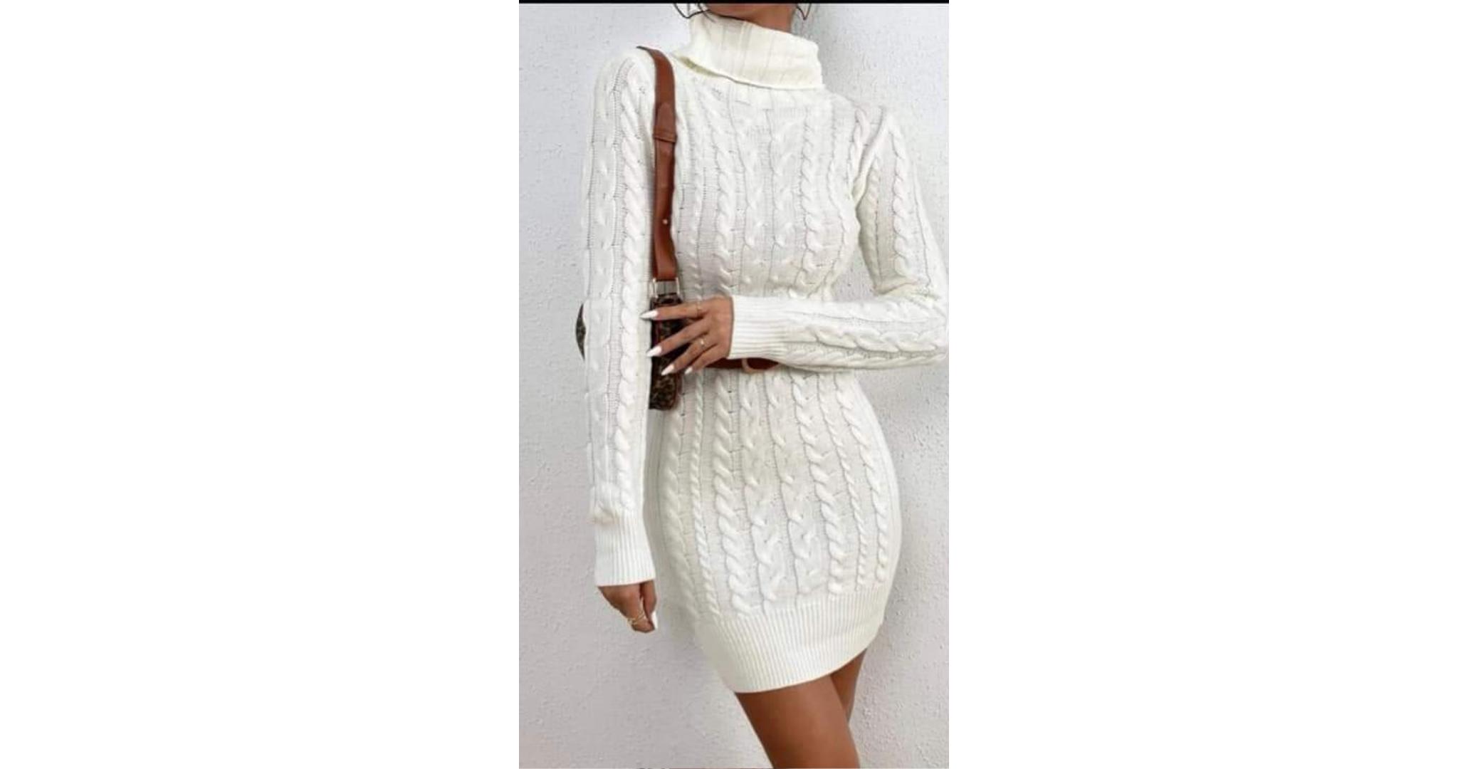 Garbós nyakú törtfehér ,kötött ruha/tunika - Mini,midi ruhák