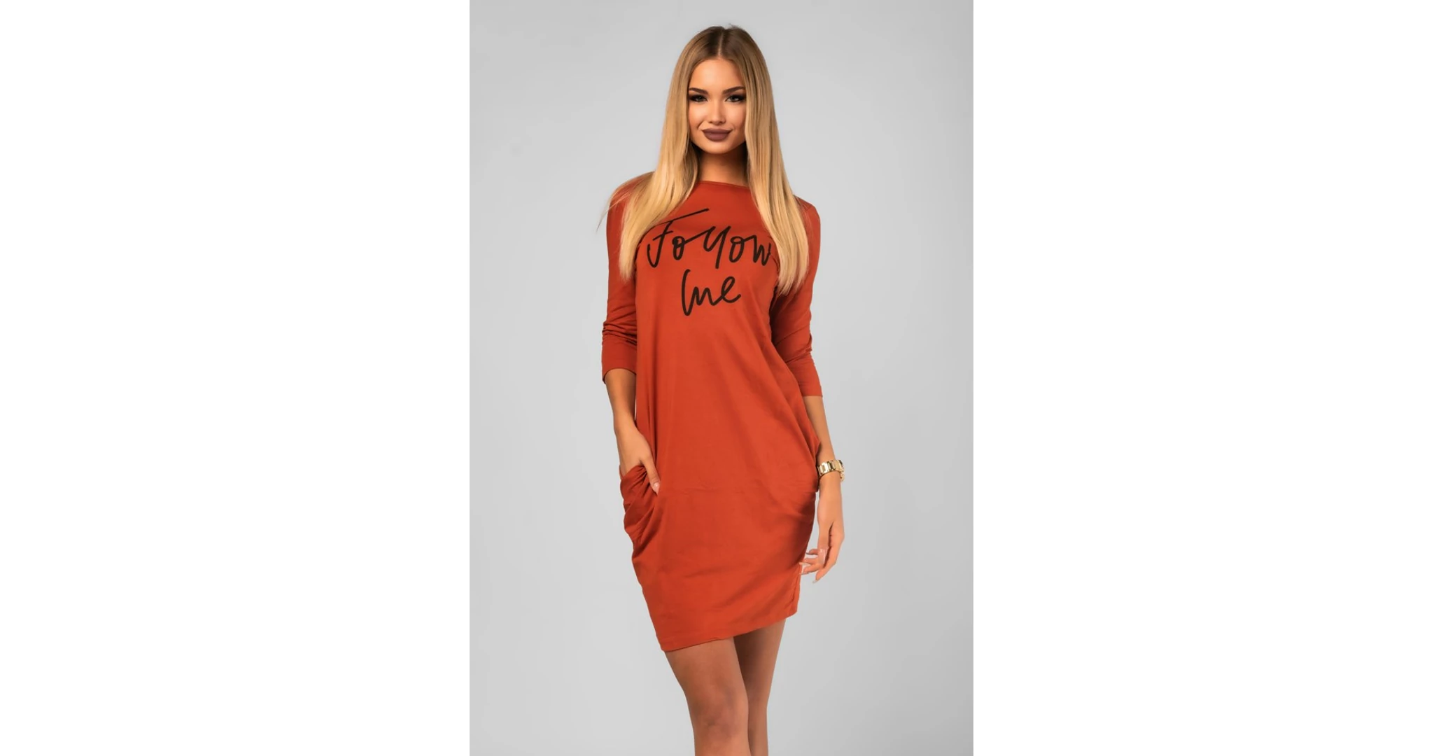 FOLLOW ME feliratú tégla színű ruha - Mini,midi ruhák