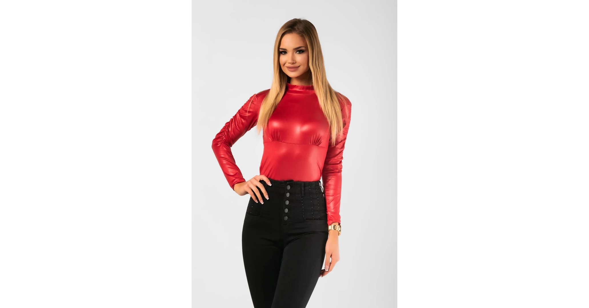 Latex hatású piros body - Bodyk